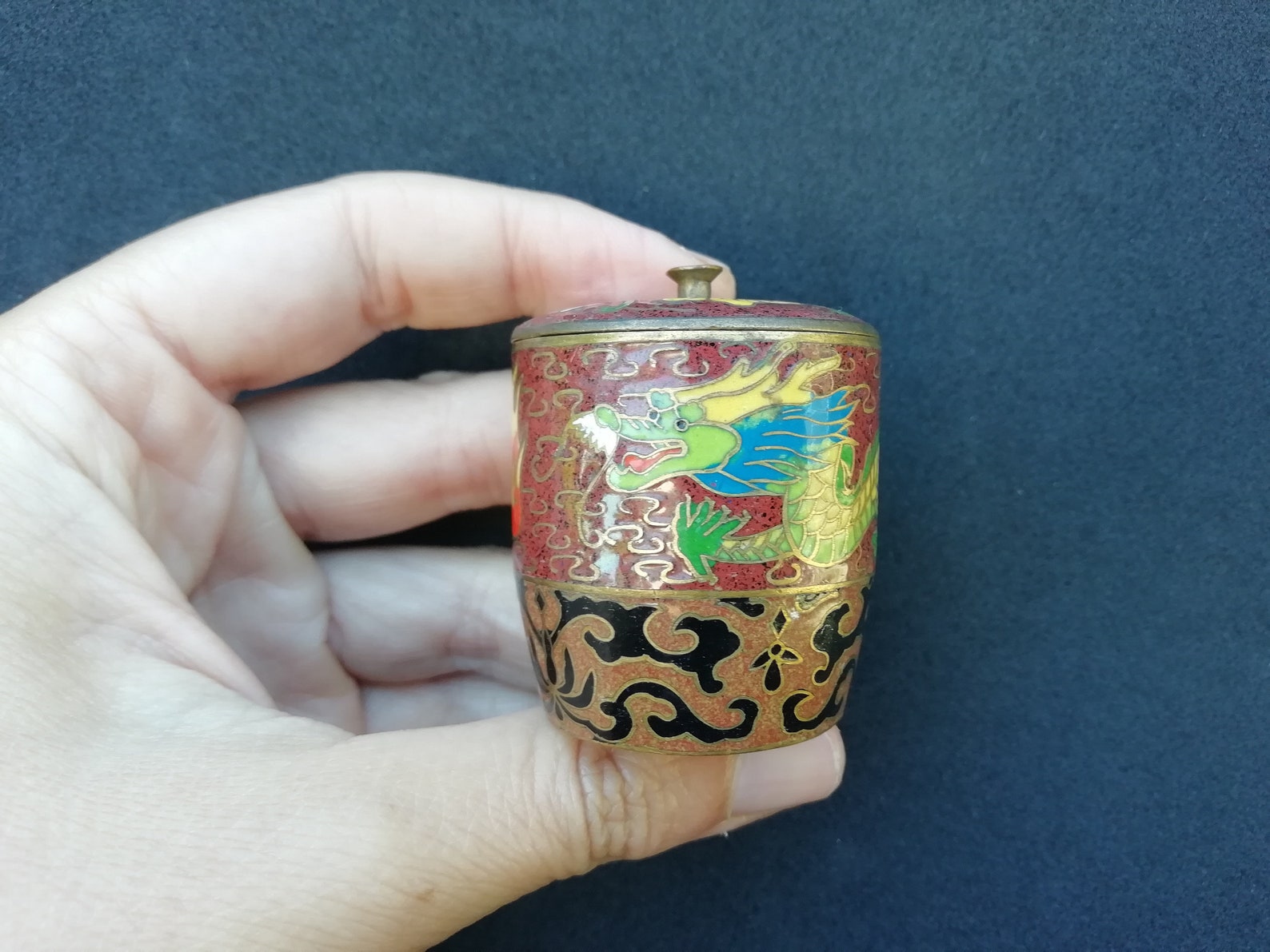 Cloisonne Dragon and Birds Tibor or Round Boxes, Trinket / Pill Boxes ...
