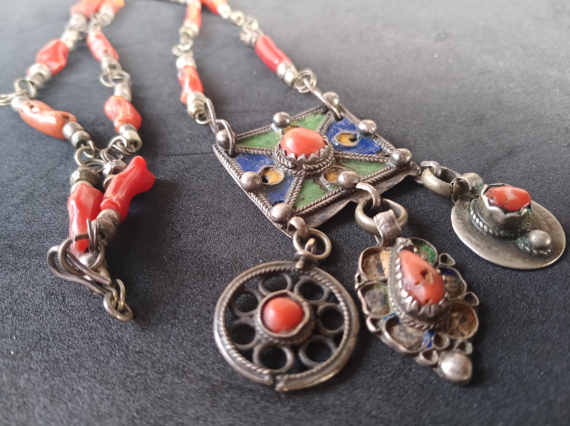 Kabyle Algeria Coral and Enamel Necklace Silver. Kabyle Algeria ...