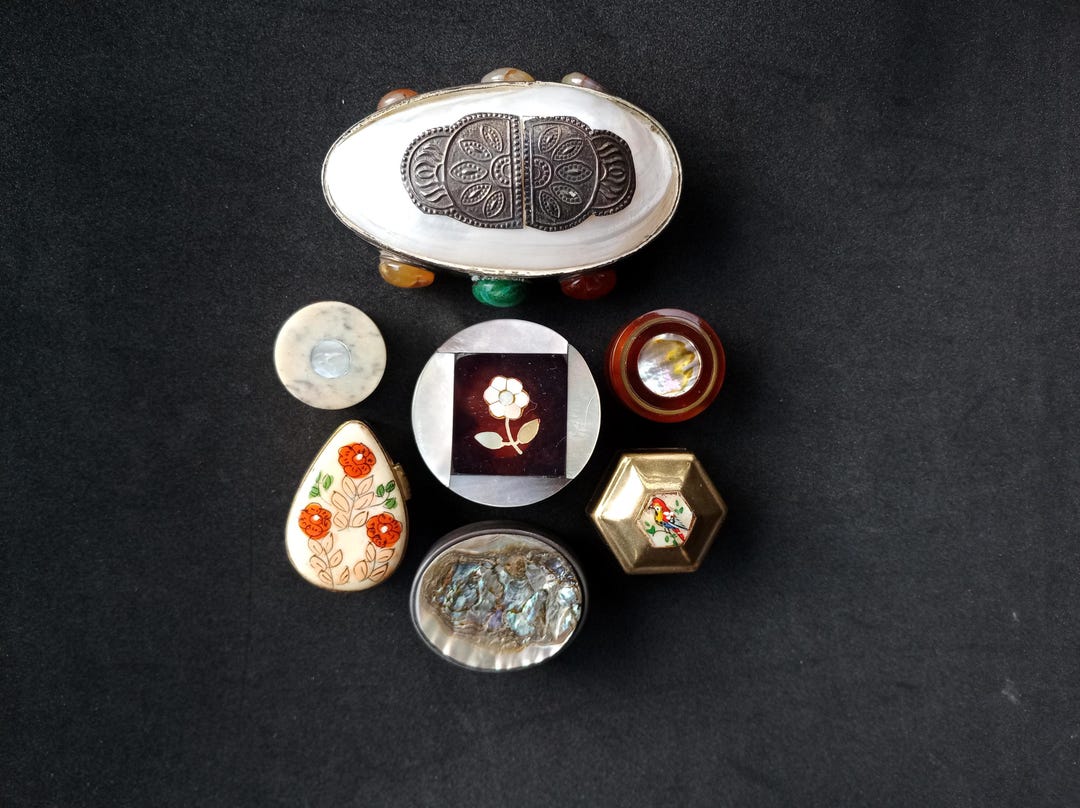 Nacar Vintage Mosaic Mother of Pearl Bird Box, Collection Small Pill ...