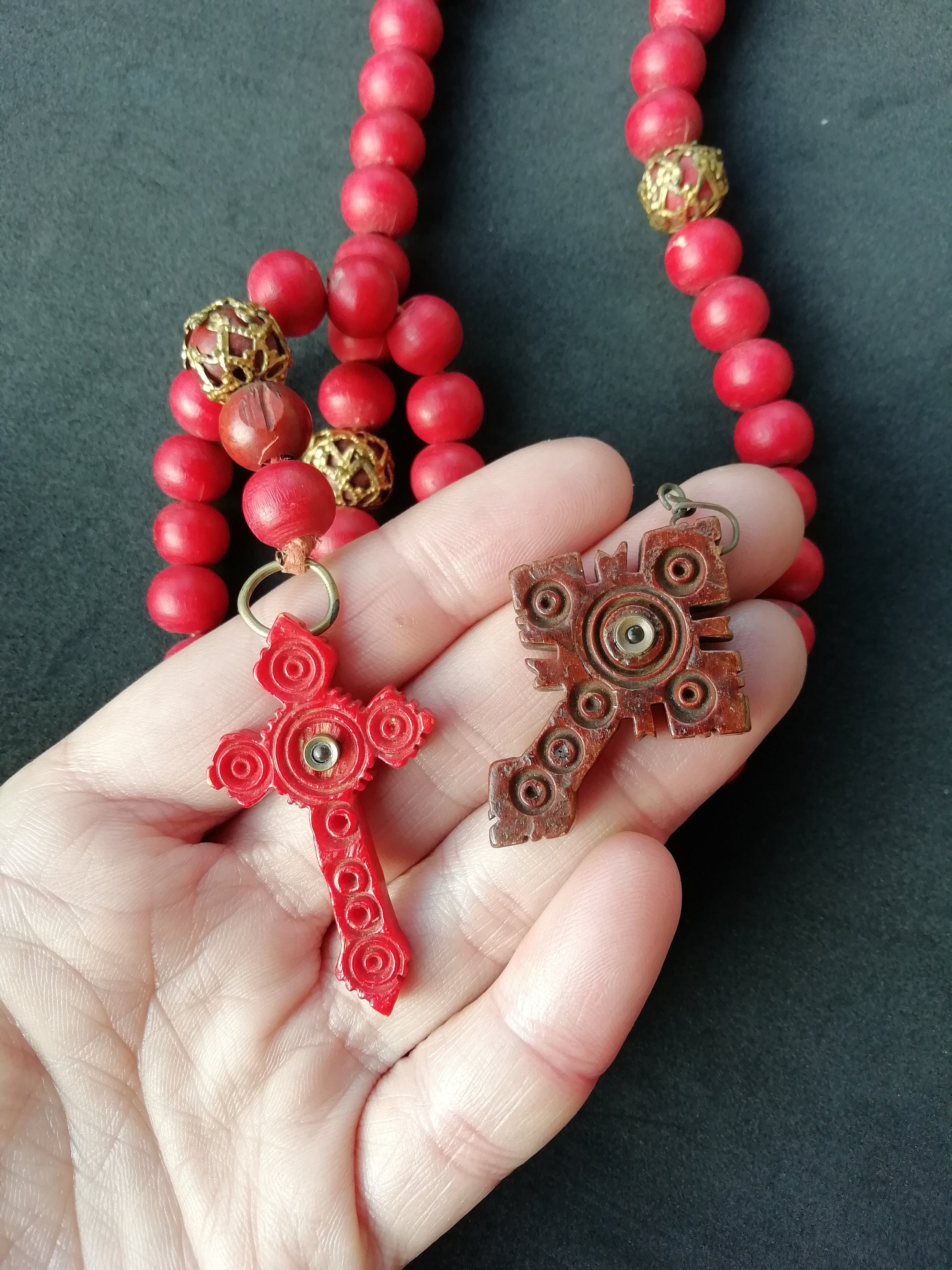 Ancient Bone Rosary and Wood Cross With Stanhope Lens, Complete and ...