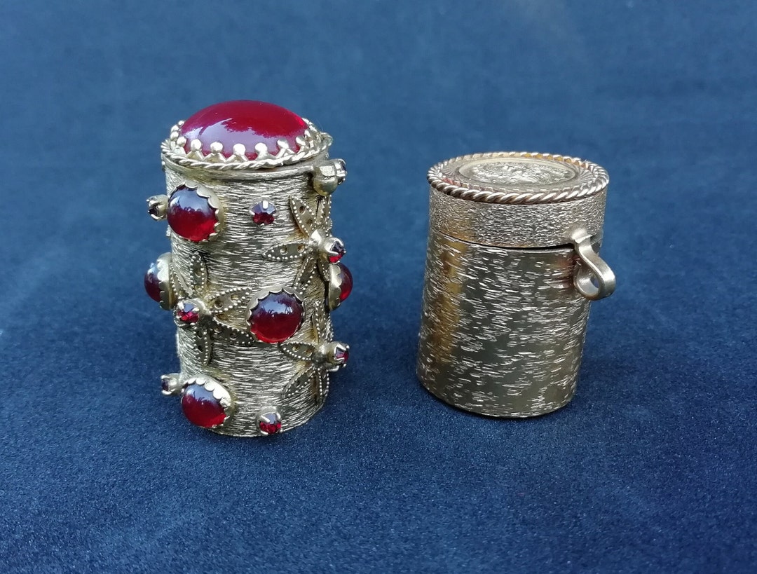 Vintage Golden Metal and Glass Pill Box or Trinket Box. - Etsy