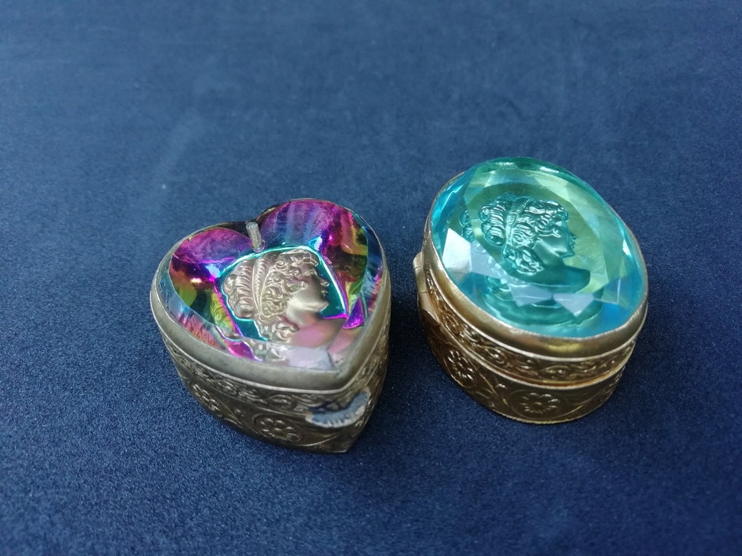 Vintage Metal and Glass Pill or Snuff Box. Cameo With Lady, Made of ...