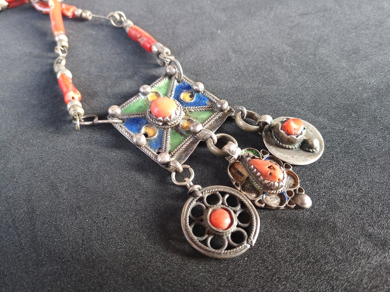Kabyle Algeria Coral and Enamel Necklace Silver. Kabyle Algeria ...