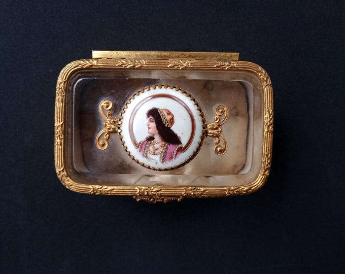 Vintage Napoleonic Jewelry Box Made of Beveled Glass and Metal With a ...