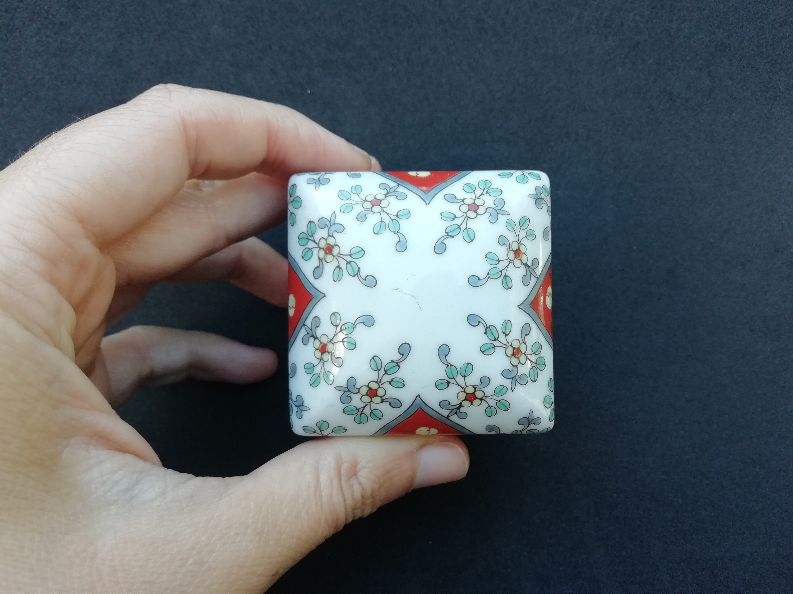 Japanese Porcelain Box With Green Stamp on the Base and Original Shape ...