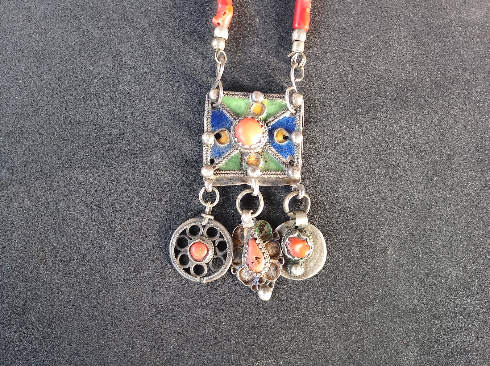 Kabyle Algeria Coral and Enamel Necklace Silver. Kabyle Algeria ...