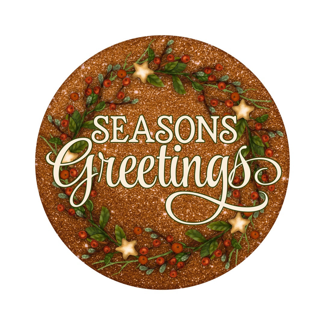 Seasons Greetings - Round Metal Wreath Sign - Etsy