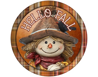 Round Metal Sublimated Wreath Sign, Fall Scarecrow Center Wreath ...