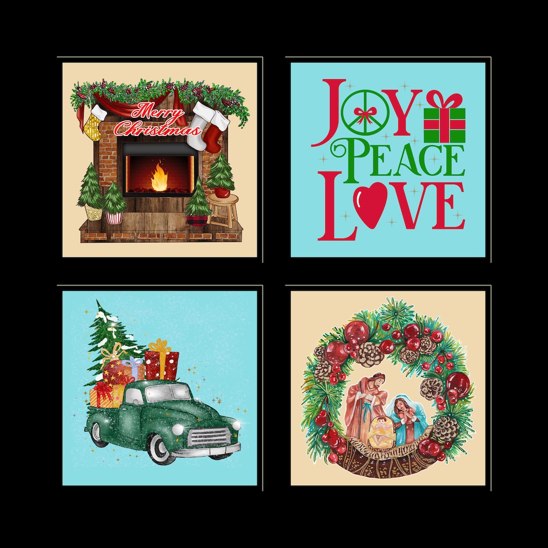 SET OF 4 - High Gloss Christmas Holiday Season Ceramic Tile Coasters ...