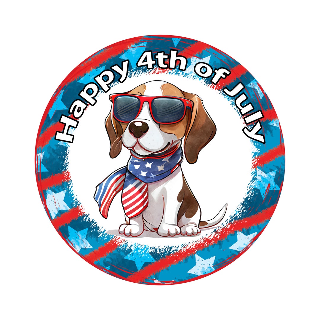 Patriotic Beagle Dog 4th of July Independence Day Round Metal Wreath ...