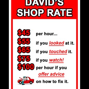 Personalized (any Name) Shop Rate Aluminum Sign - Funny Shop Sign ...