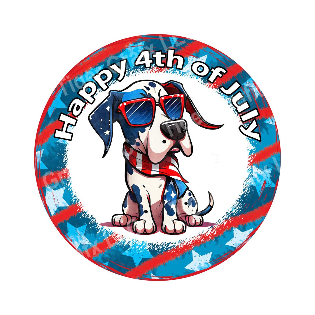 Patriotic Great Dane 4th of July Independence Day - Round Metal Wreath ...