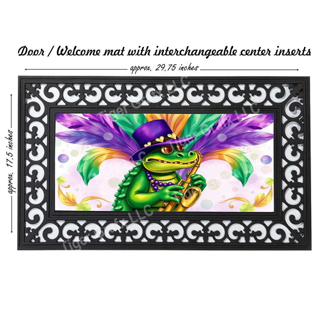 Mardi Gras Alligator With Saxophone Doormat, Welcome Mat, Door Mat ...