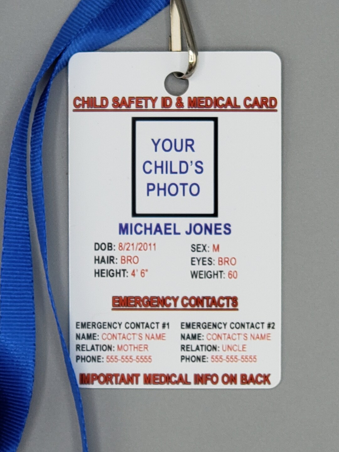 Child Safety and Medical Information ID Card - Etsy