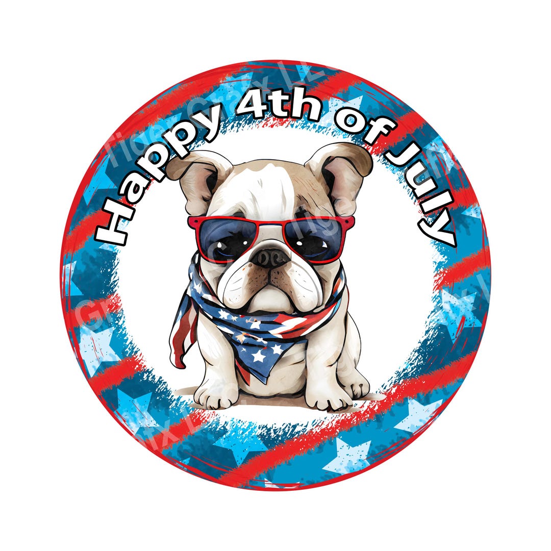 Patriotic Bulldog 4th of July Independence Day - Round Metal Wreath ...