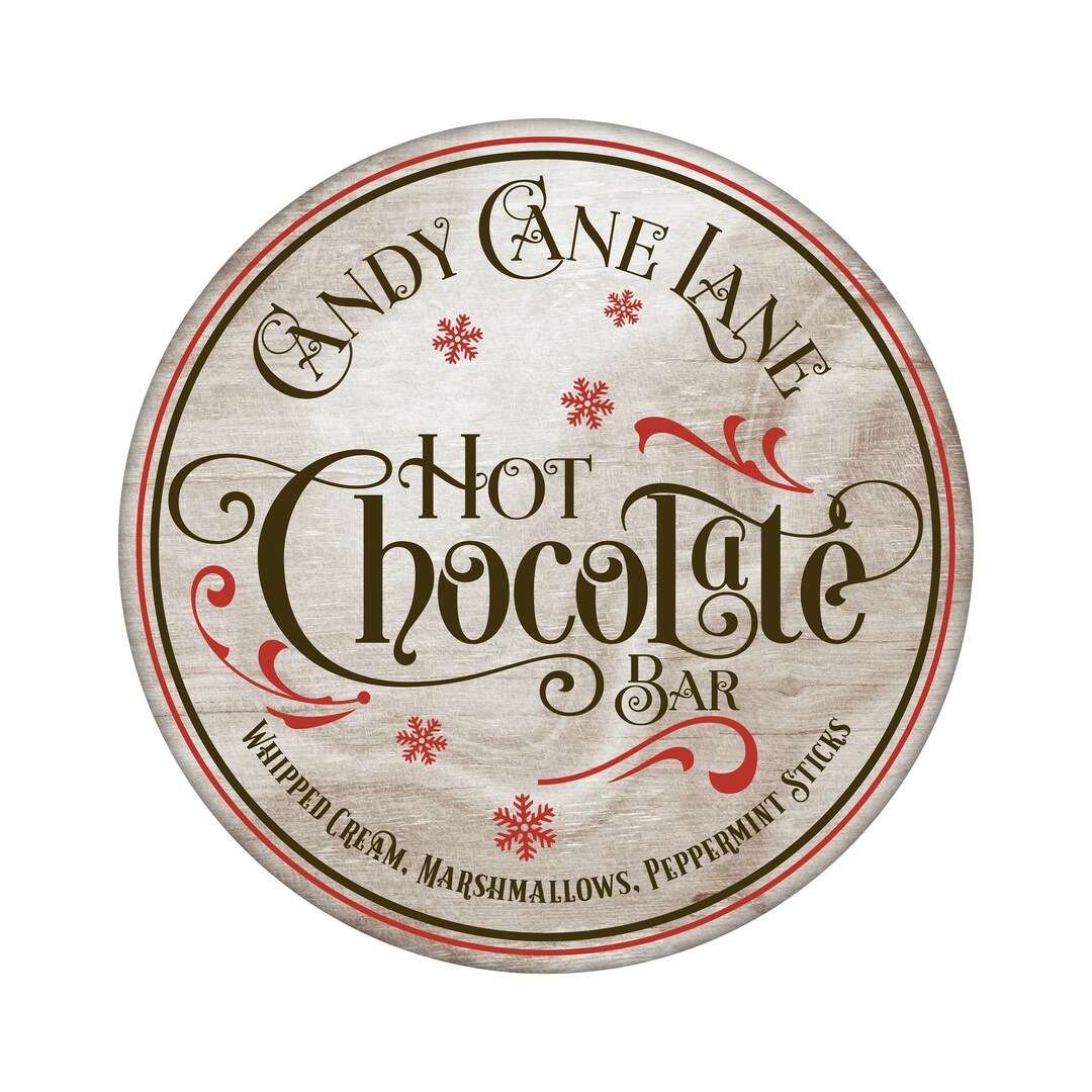 Candy Cane Lane Hot Chocolate Bar - Christmas Door Hanger Round Wood ...