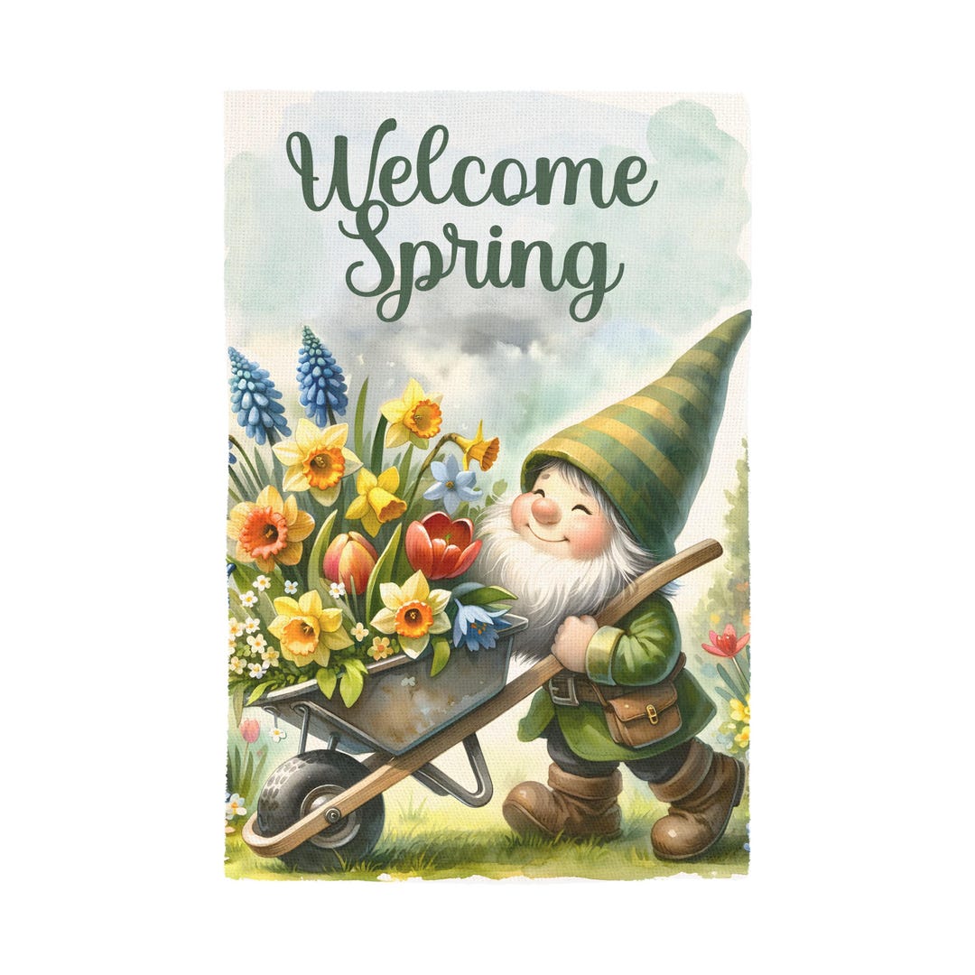 Welcome Spring Gnome Garden Flag With Single or Double Sided Print GF ...