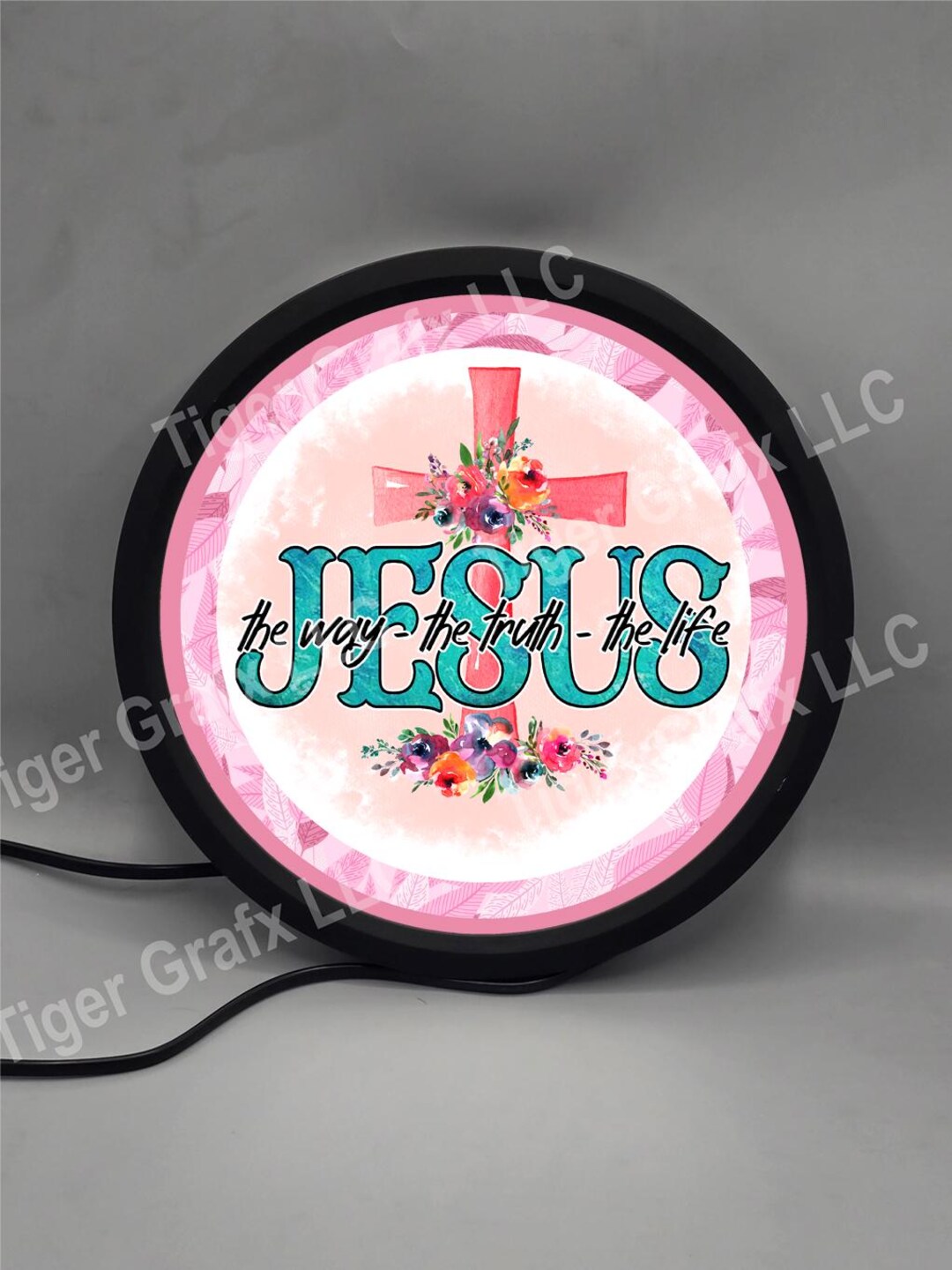Jesus - Light up Illuminated Round Wreath Sign, Wall Sign, Religious ...