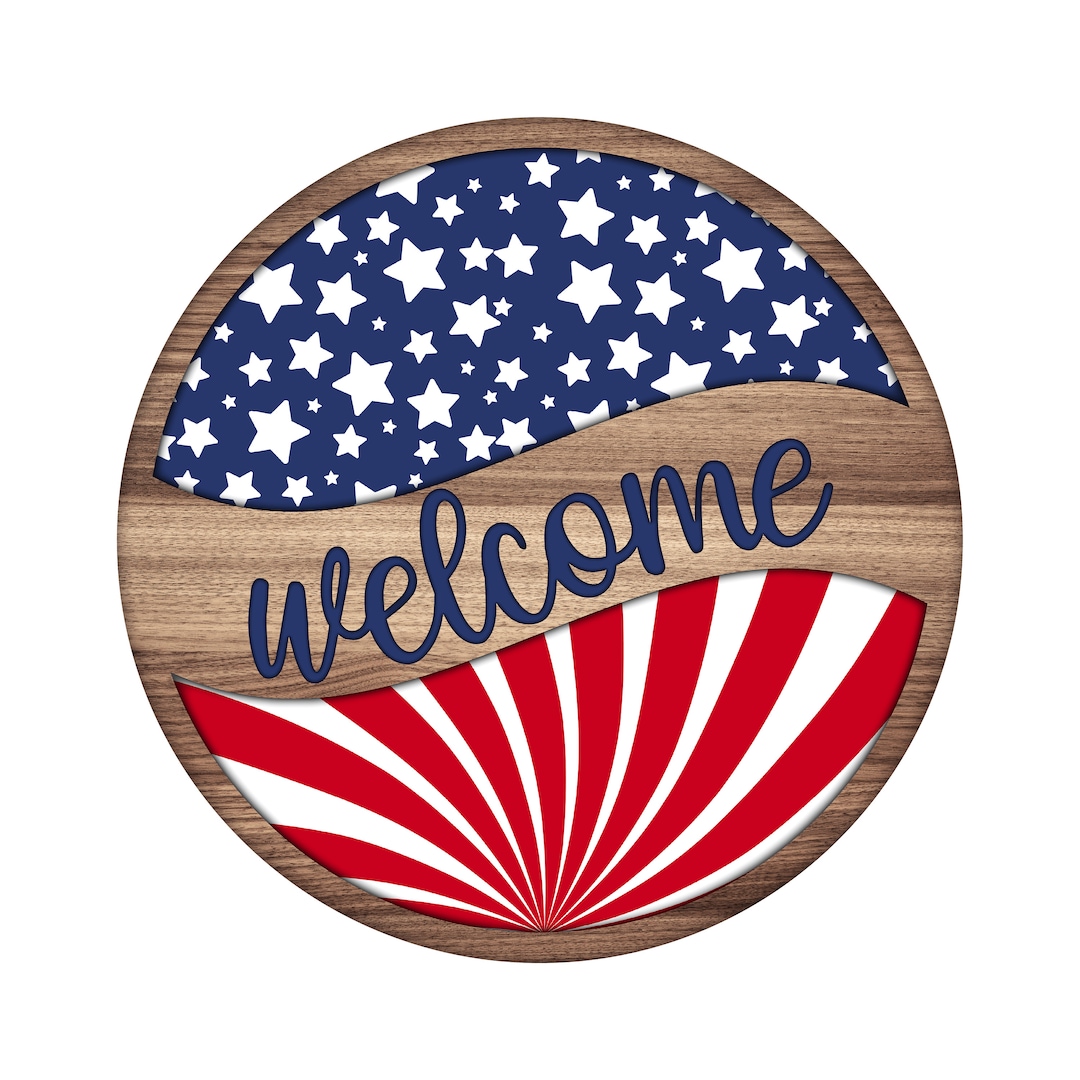 American Flag - Round Metal Wreath Sign - Etsy