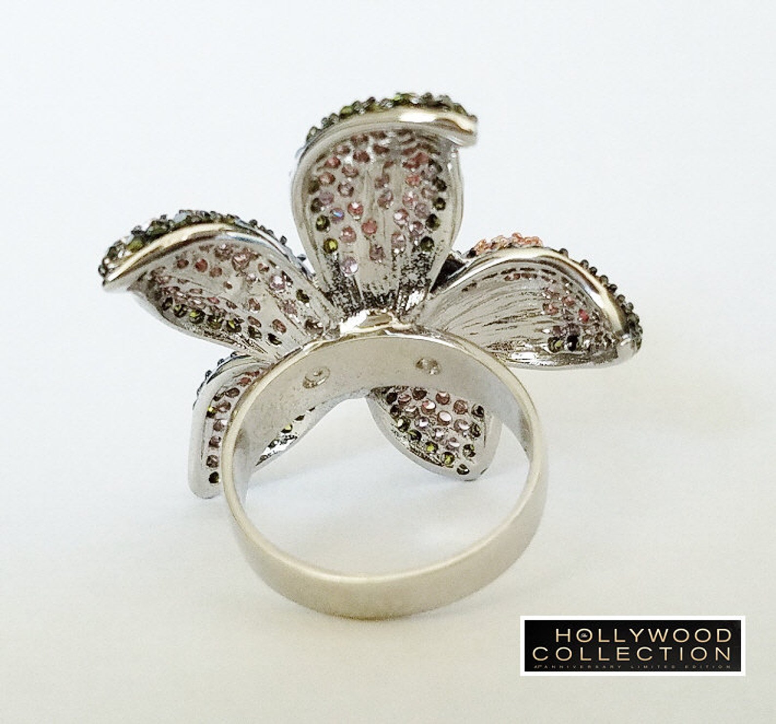 Tropical Flower Ring Pastel Pink Pave Cocktail Ring Hollywood - Etsy