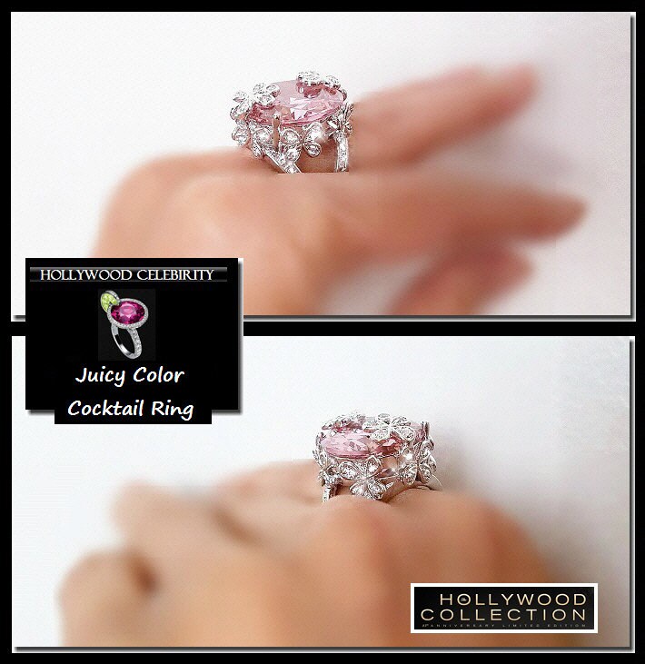 Juicy Color Cocktail Ring 21 Carats Pink Diamond cz Lucky | Etsy
