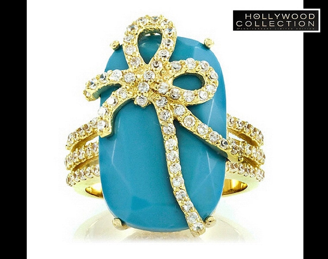 Turquoise Cz Bow Cocktail Ring Hollywood Celebrity Jewelry - Etsy
