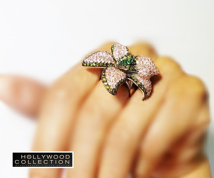 Tropical Flower Ring Pastel Pink Pave Cocktail Ring Hollywood Celebrity ...