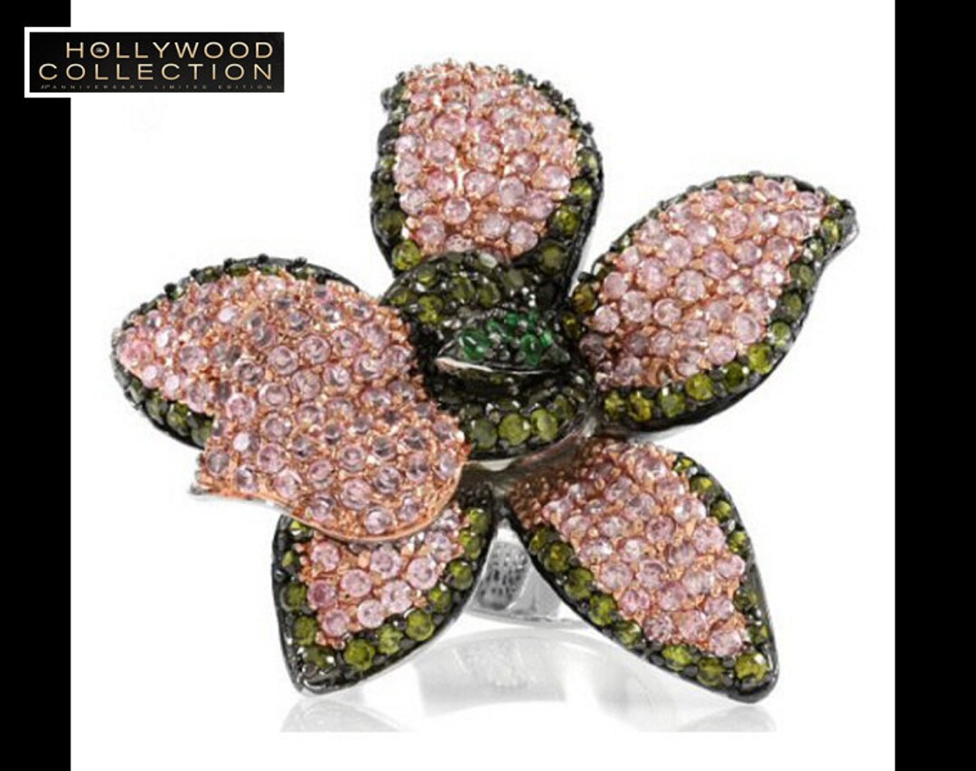 Tropical Flower Ring Pastel Pink Pave Cocktail Ring Hollywood Celebrity ...