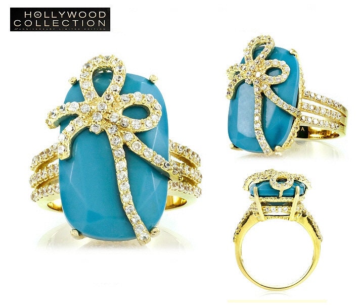 Turquoise Cz Bow Cocktail Ring Hollywood Celebrity Jewelry - Etsy