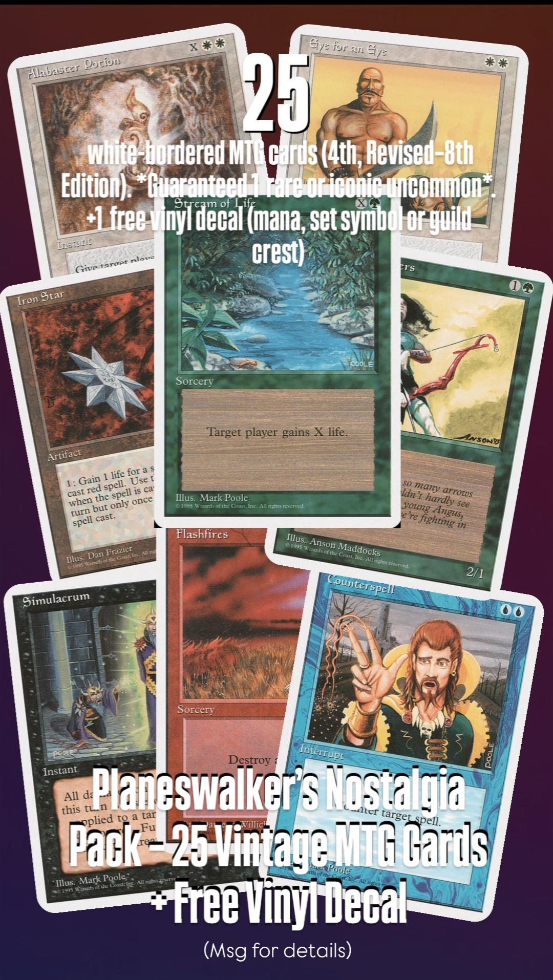 Planeswalker Nostalgia Pack - 25 Vintage MTG Cards and Free Vinyl Decal ...