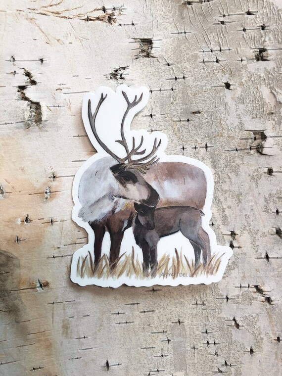 Rentier Mutter und Kalb Aufkleber Alaska Kunst künstler - Etsy