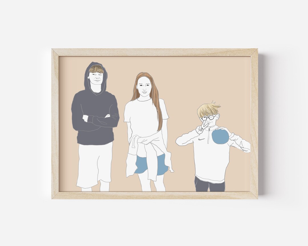 Personalized Line Drawing Children, Fineline Portrait, Gift for ...