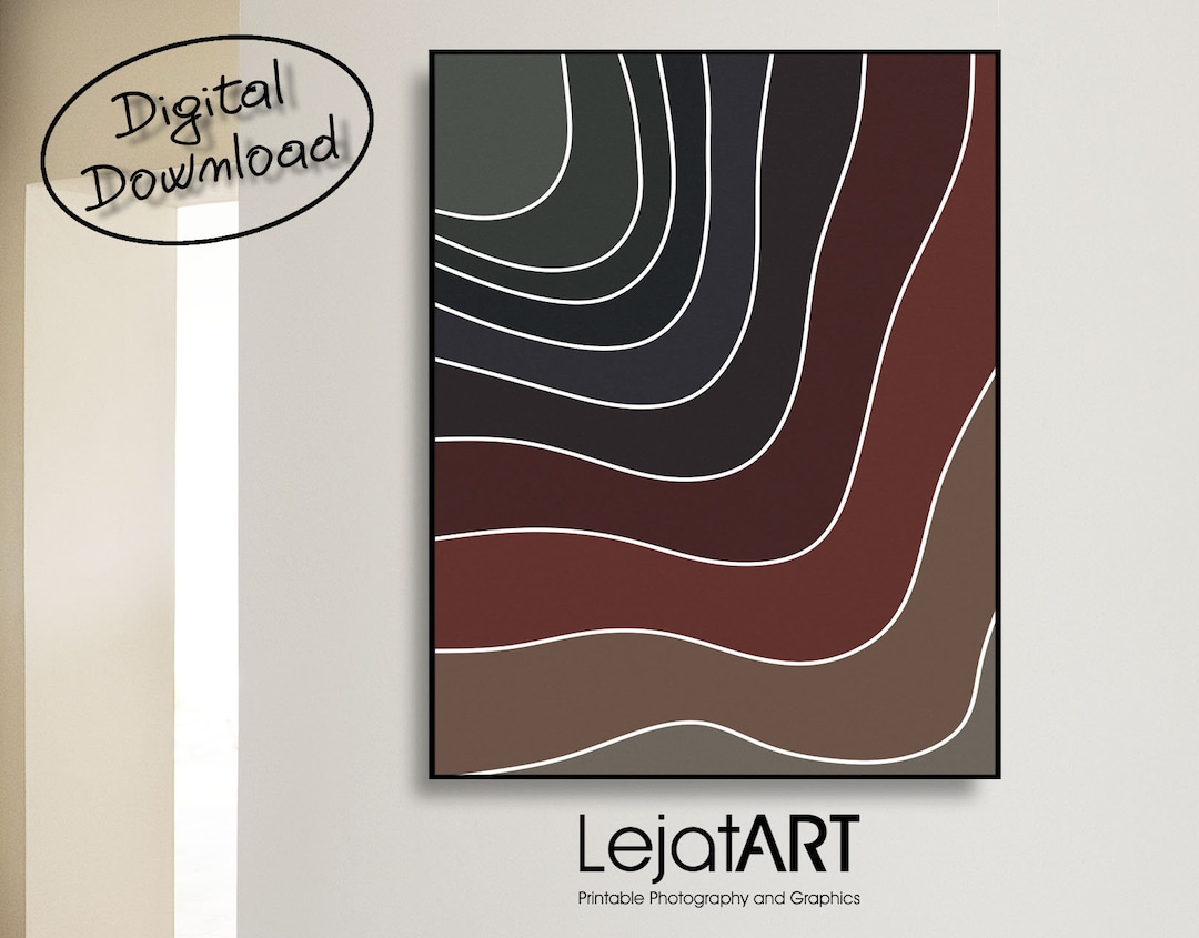 Modern Abstract Printable Art With Curved Lines Wall Decor Wavy Shape ...
