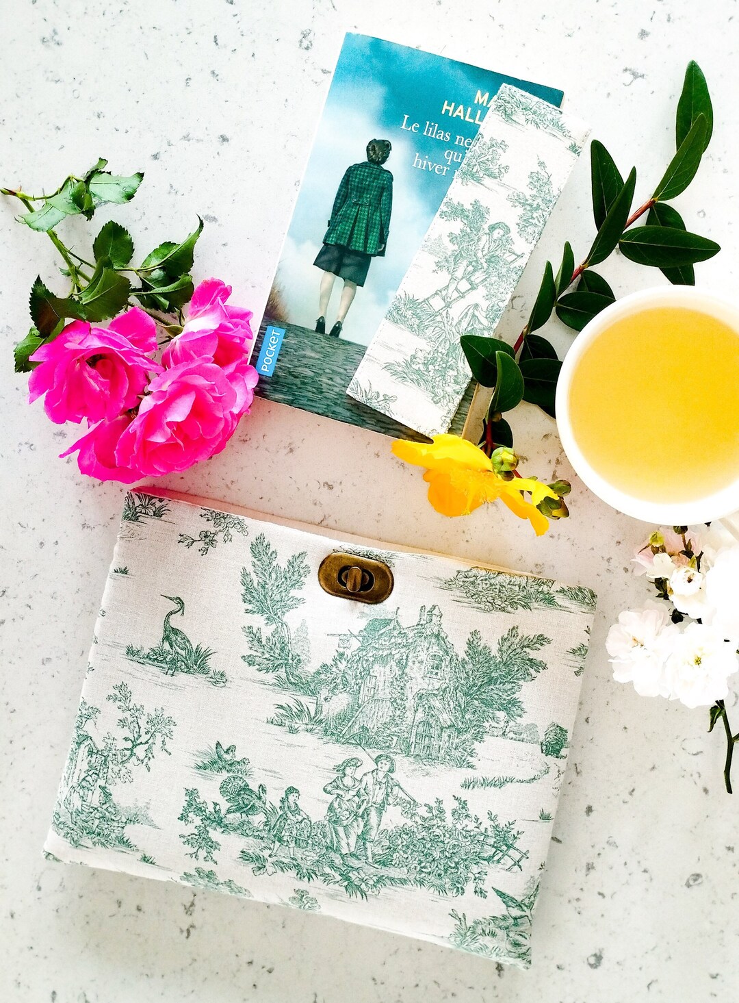Sage Green Toile De Jouy Book Cover Elegant Handmade Reading Accessory ...