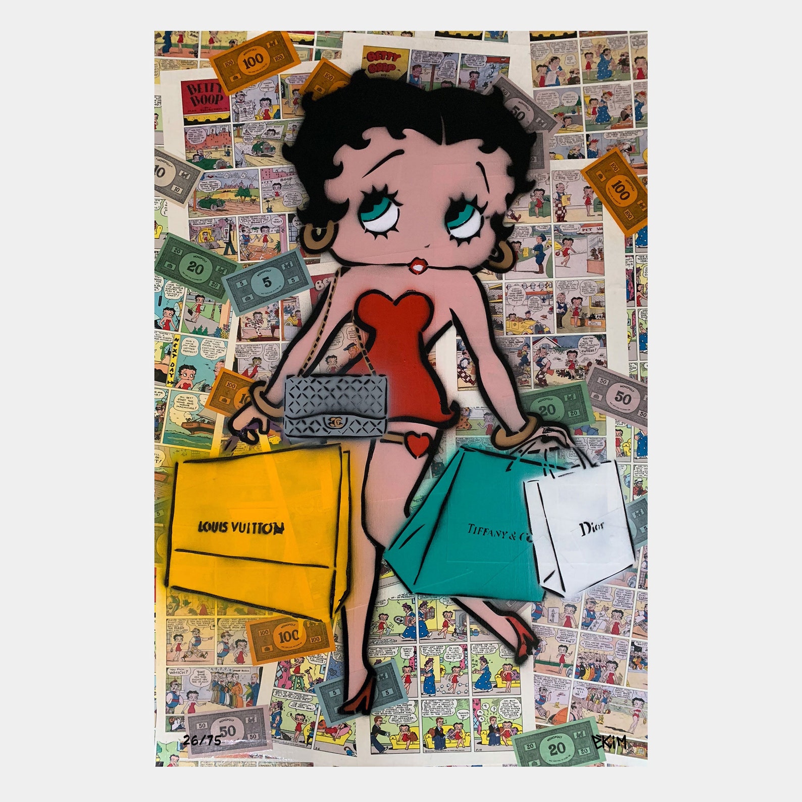 Betty Boop Poster Street Art With Designer Shopping Bags Graffiti ...