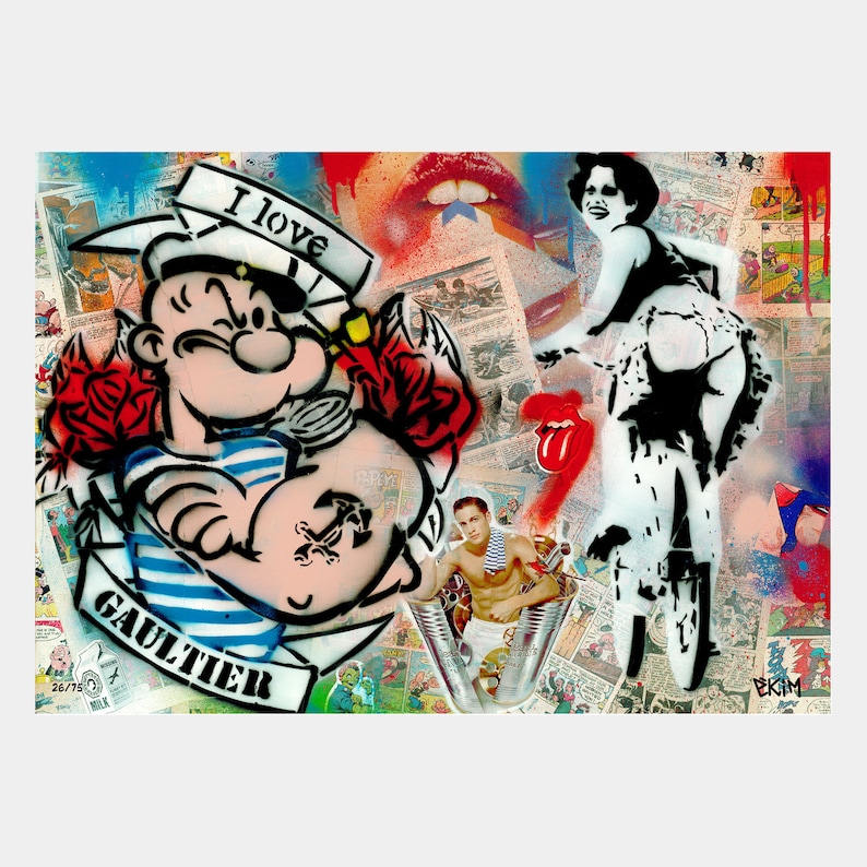 Popeye Jean Paul Gaultier With Girl on Bike Street Art by Ekim - Etsy