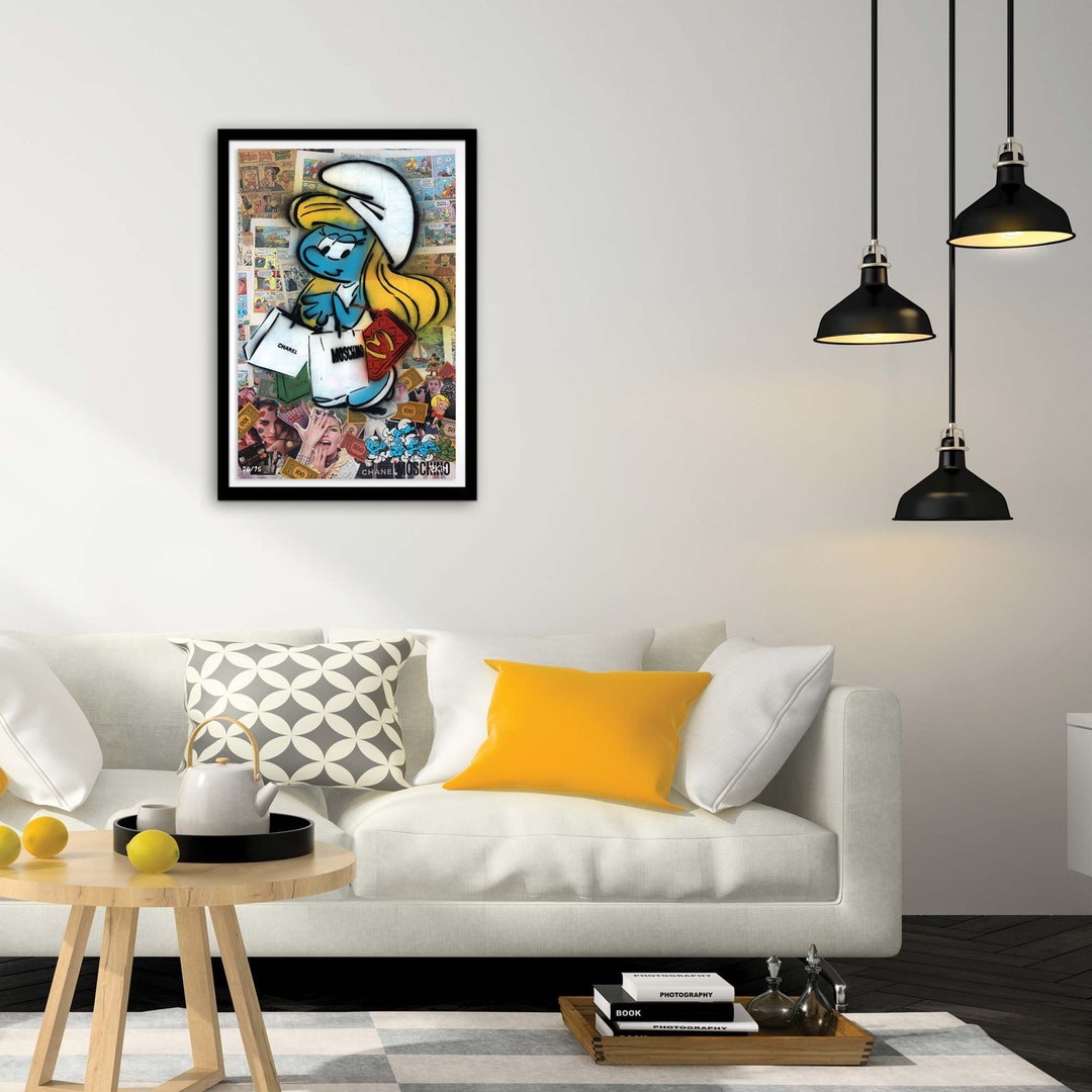 Smurfette Shopping Street Art With Designer Shopping Bags - Graffiti by ...