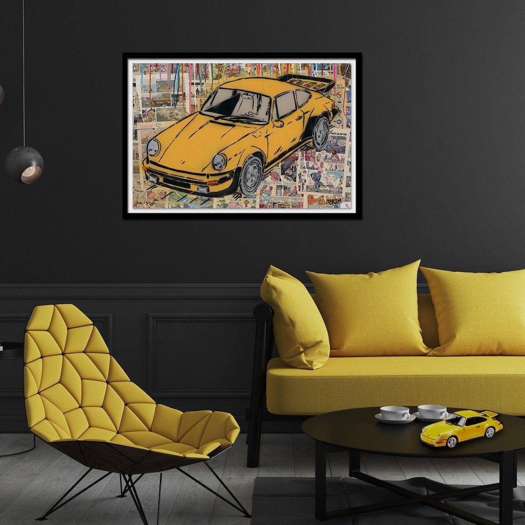 Porsche 911 Yellow Street Art Ric Hochet Mixed Comics Background Street ...