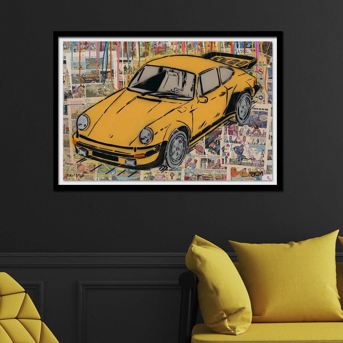 Porsche 911 Yellow Street Art Ric Hochet Mixed Comics Background Street ...