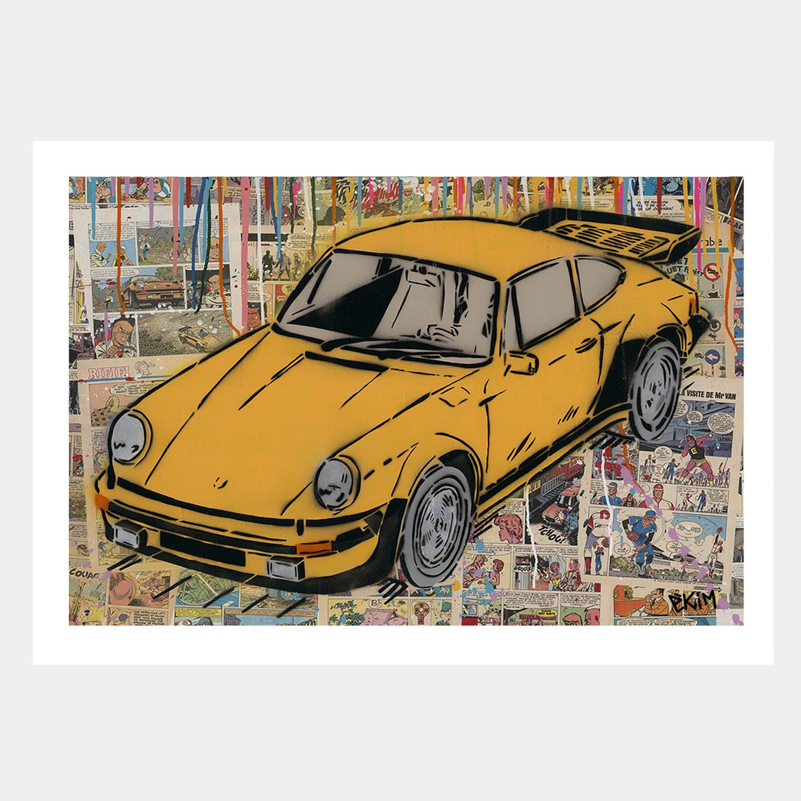 Porsche 911 Yellow Street Art Ric Hochet Mixed Comics Background Street ...