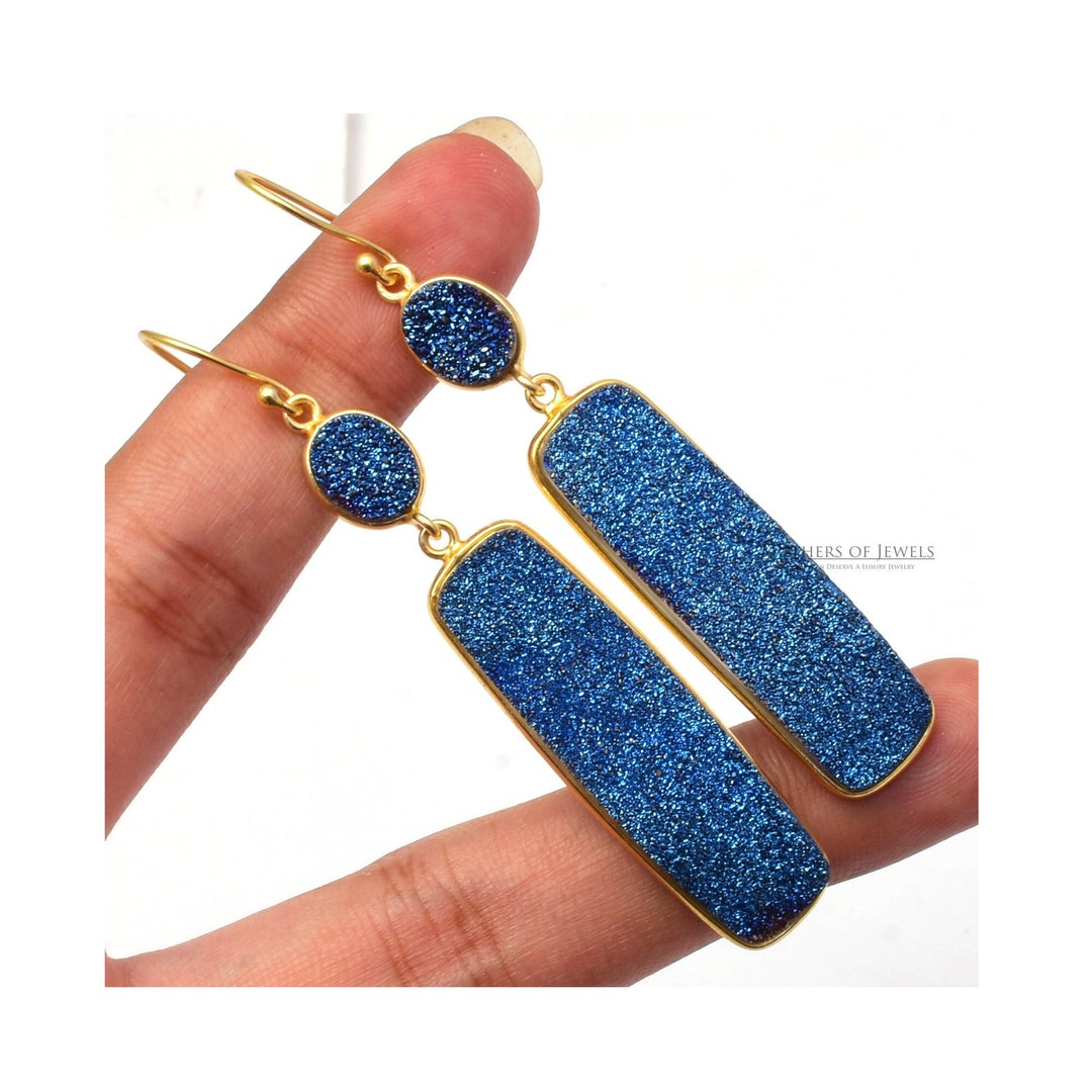 Precious Blue Titanium Druzy Earrings Blue Drop & Dangle - Etsy