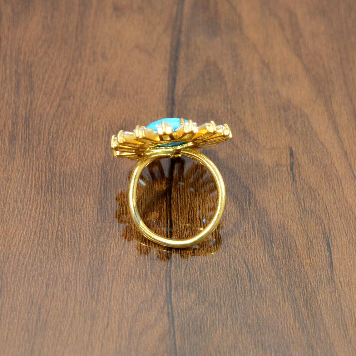 Turquoise Flower Ring/ Round Blue Turquoise Gemstone - Etsy