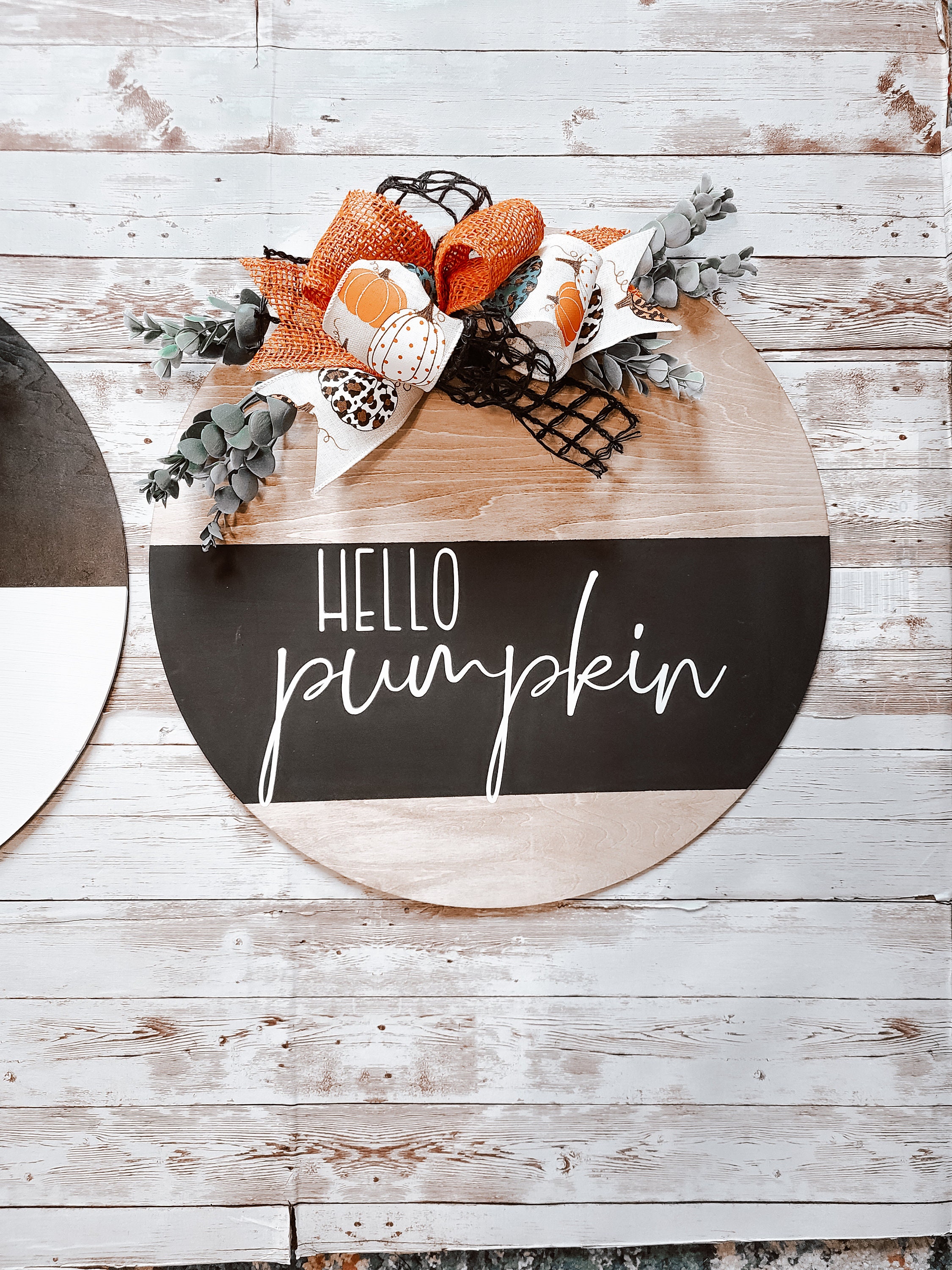 Fall Wood Door Sign//round Wood Sign//hello Pumpkin Sign - Etsy