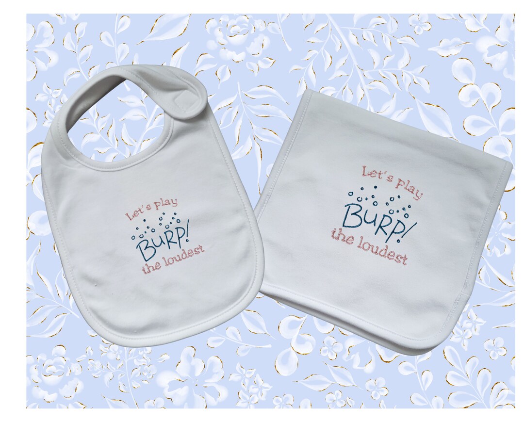 Funny Baby Bib and Burp Cloth Set: "lets Burp the Loudest" Cotton ...