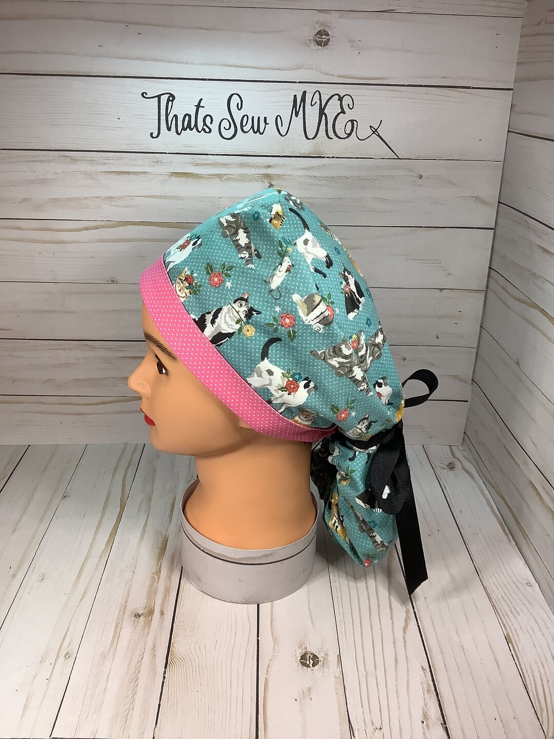 Floral Cat Scrub Cap With Ponytail Holder - Etsy