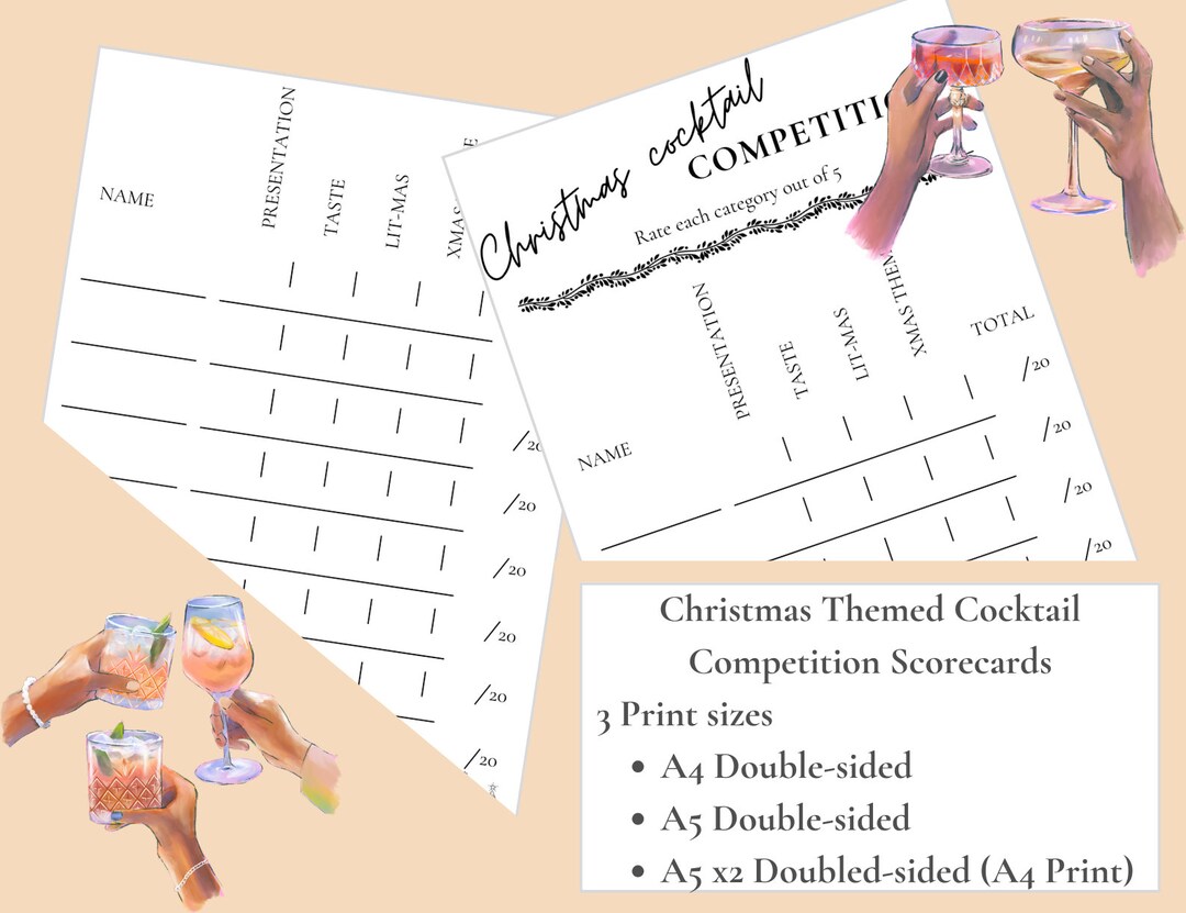 Christmas Cocktail Competition Scorecard 3 Sizes Instant Download - Etsy