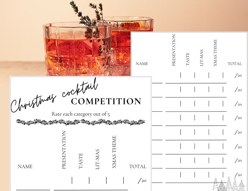 Christmas Cocktail Competition Scorecard 3 Sizes Instant Download - Etsy