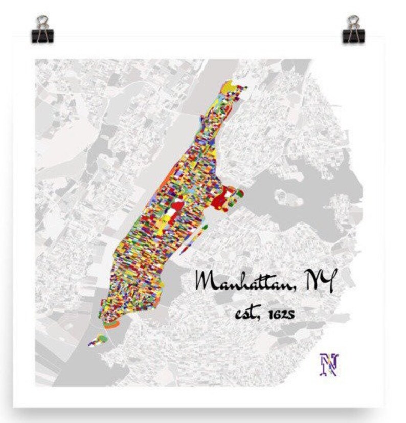 Manhattan, New York, New York City Map, Unframed Map, Red, Green, Blue ...