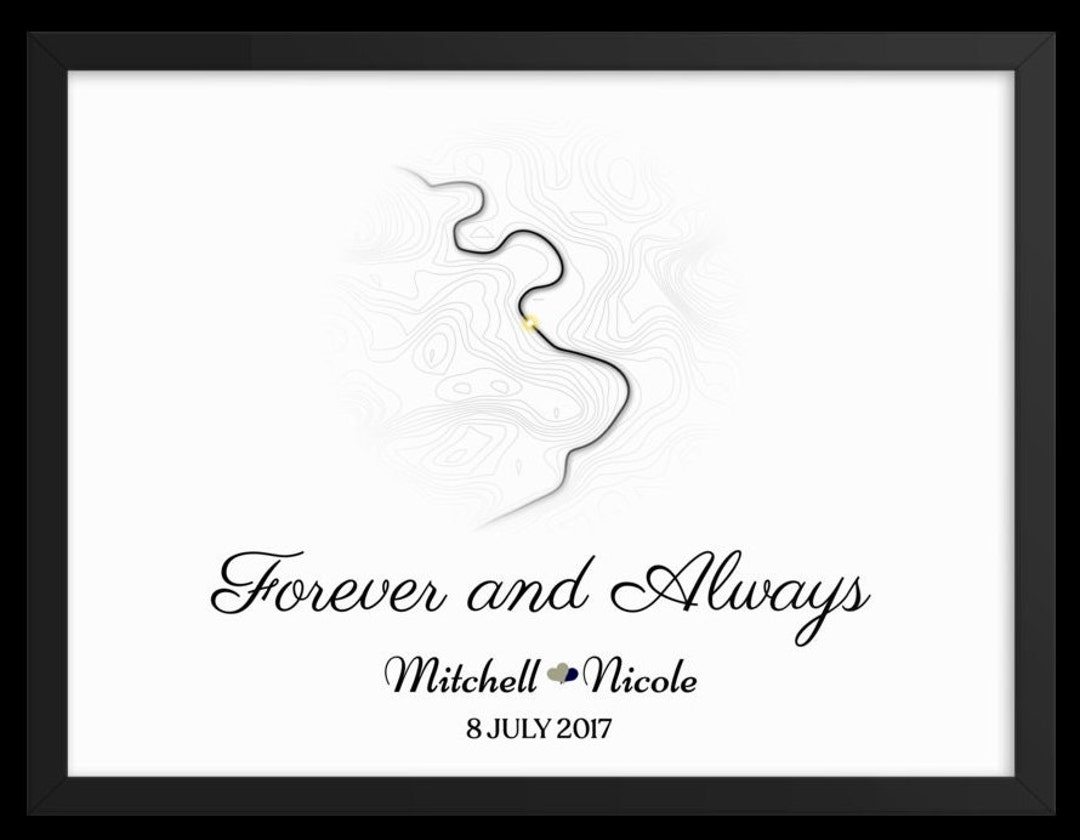 Custom Wedding Contour Map / Wedding Map / Couples Map / Engagement Map ...