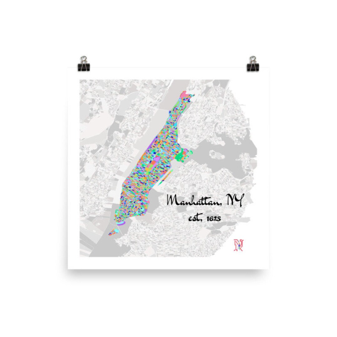 Manhattan, NY Map, Unframed Map, Red, Green, Geography, Cartography ...